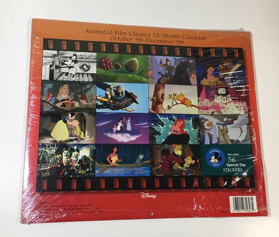 Walt Disney Wall Calendar New Sealed - 1999 Animated Film Classics | eBay