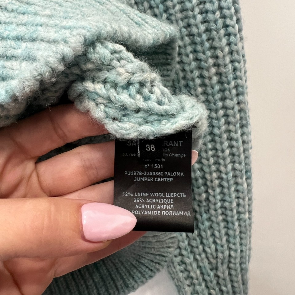 $890 Isabel Marant SS25 Blue Cable Knit Paloma Slash-Cut Sweater size ...