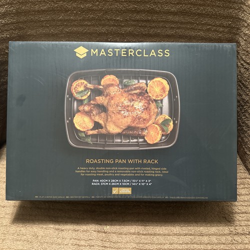 MasterClass Large Roasting Tin and Rack Non Stick Carbon Steel 40 x 28 ...