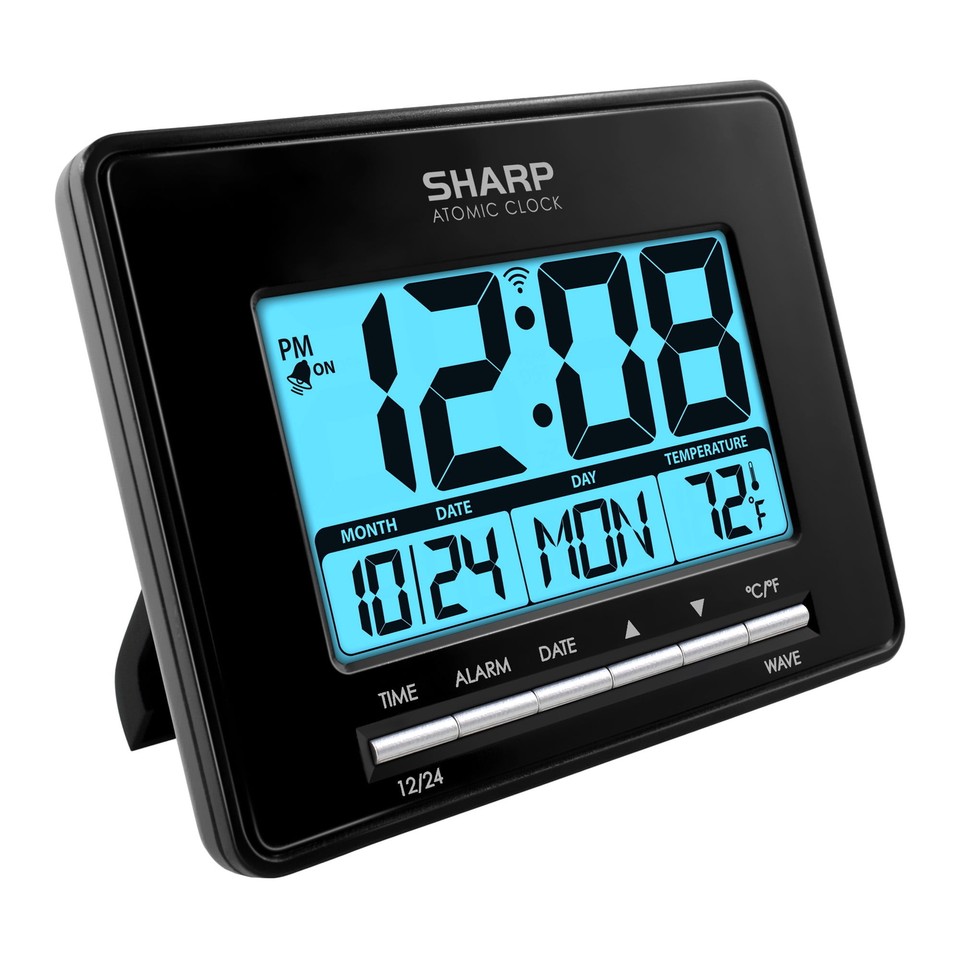 SHARP Digital Atomic Clock, Atomic Accuracy, Date, Temperature, LCD ...