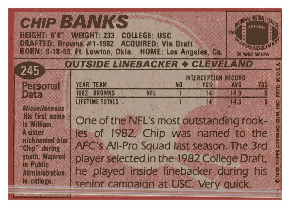1983 Topps Chip Banks PB, RC, DP 245 | eBay
