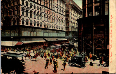 State & Madison Chicago busy horse carriage 1905 car trolley shopping ...