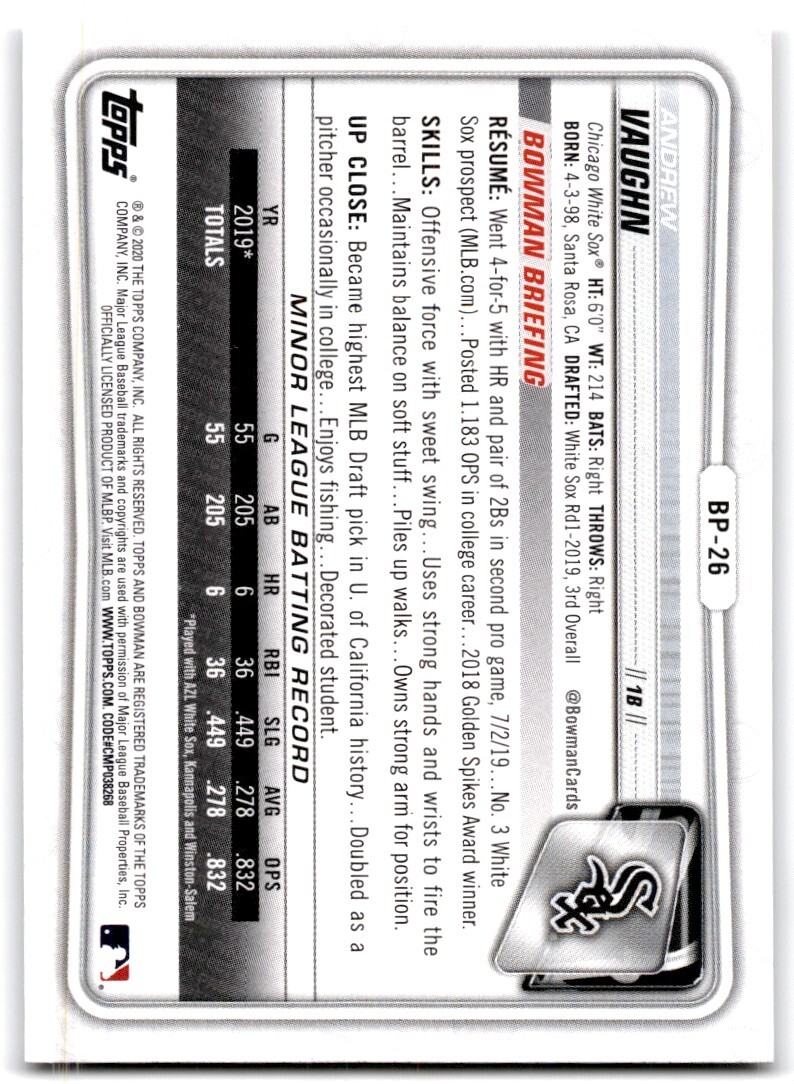 2020 Bowman Andrew Vaughn Chicago White Sox | eBay