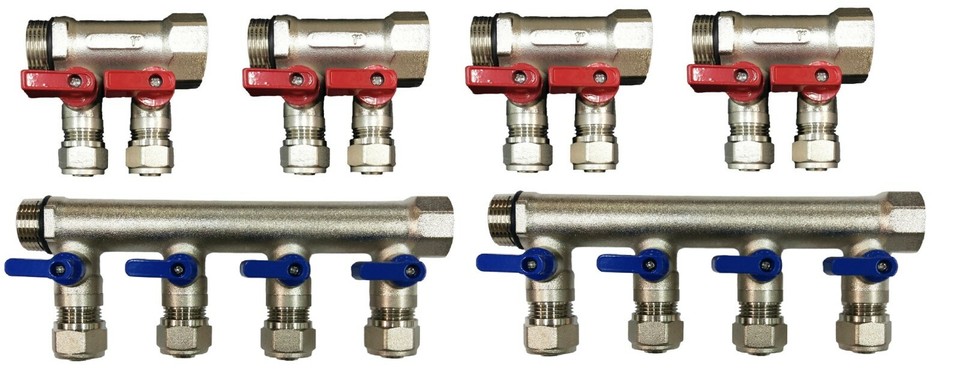 3/4" 8-Loops Ball Valve Brass PEX Plumbing Manifolds for 1/2" PEX - Red ...