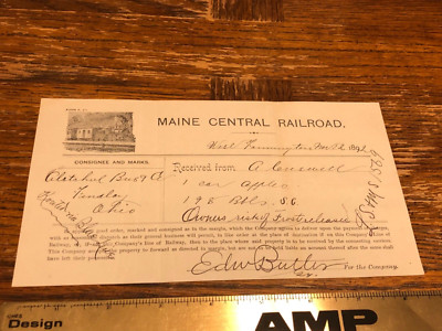 1892 Maine Central Railroad Freight Bill Letterhead Billhead Train ...