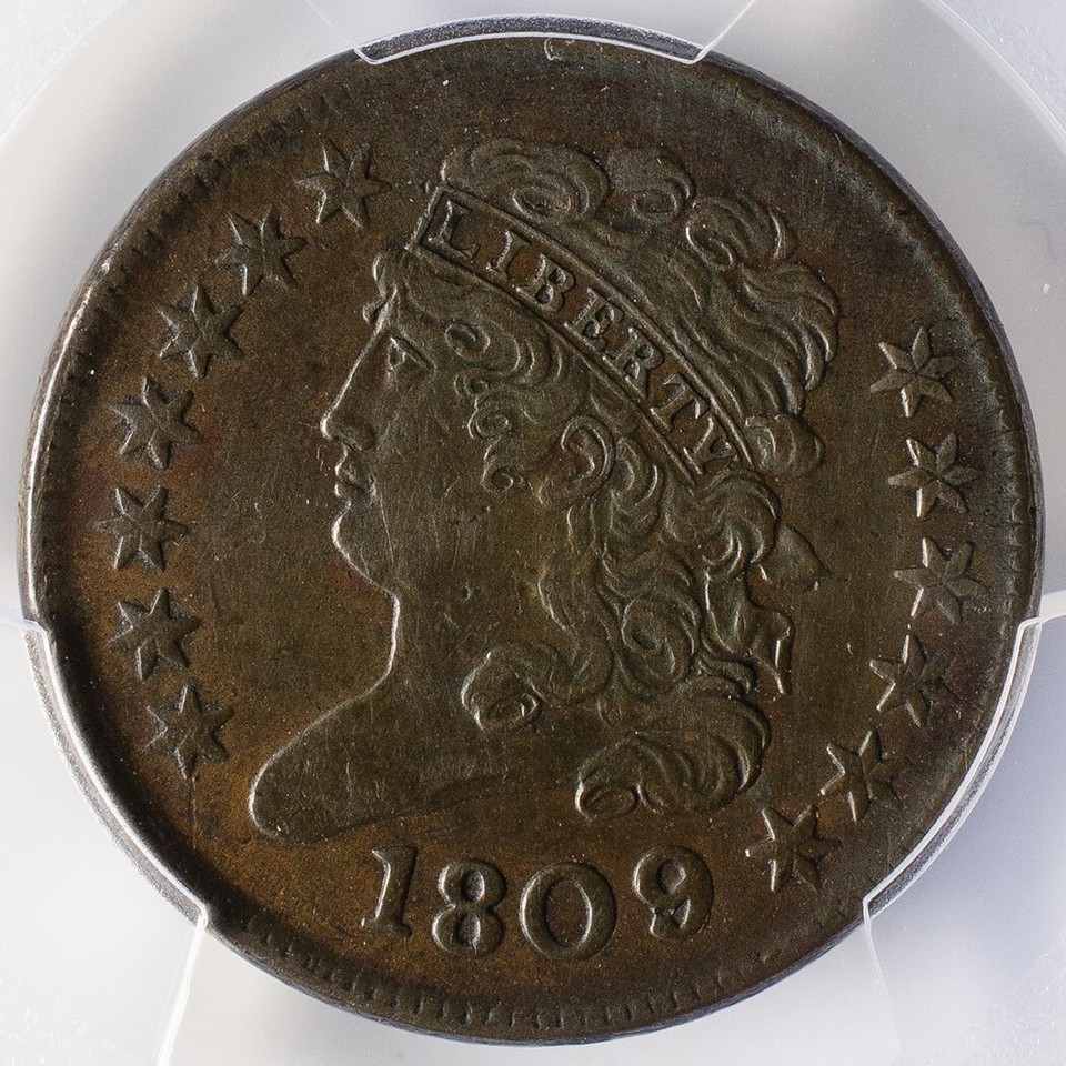 1809/6 Classic Head Half Cent PCGS XFDetails 9 Over Inverted 9, cleaned ...
