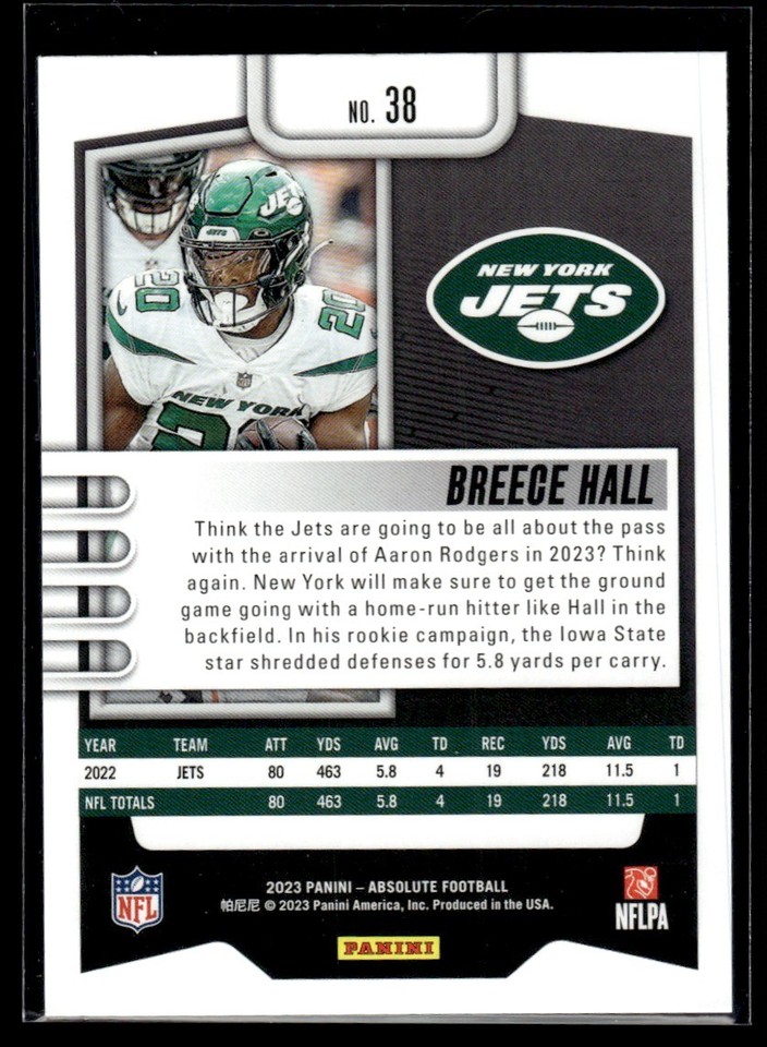2023 Panini Absolute Breece Hall New York Jets #38 | eBay
