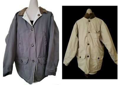 90s Unisex Men's JLC Large Reversible Cotton Jacket Olive/ Beige ...