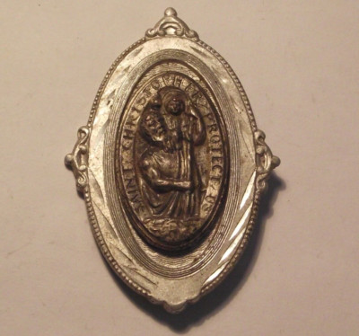 Vtg St Saint Christopher protect us patron of travel car auto visor pin ...