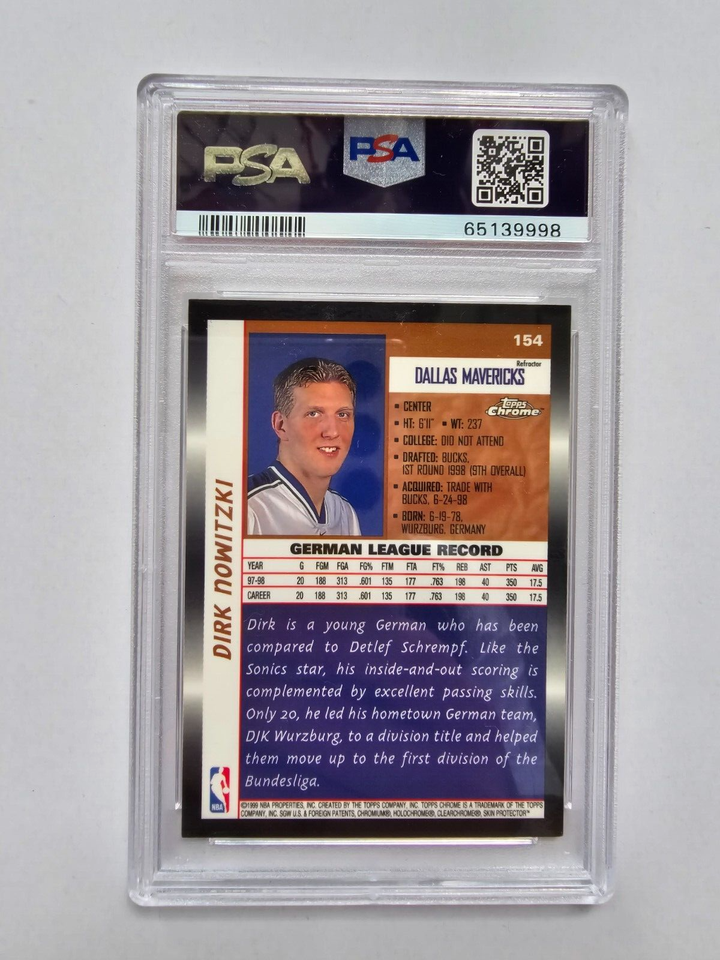 1998-99 Topps Chrome Dirk Nowitzki Refractor Rookie PSA 7 NM RC #154 ...