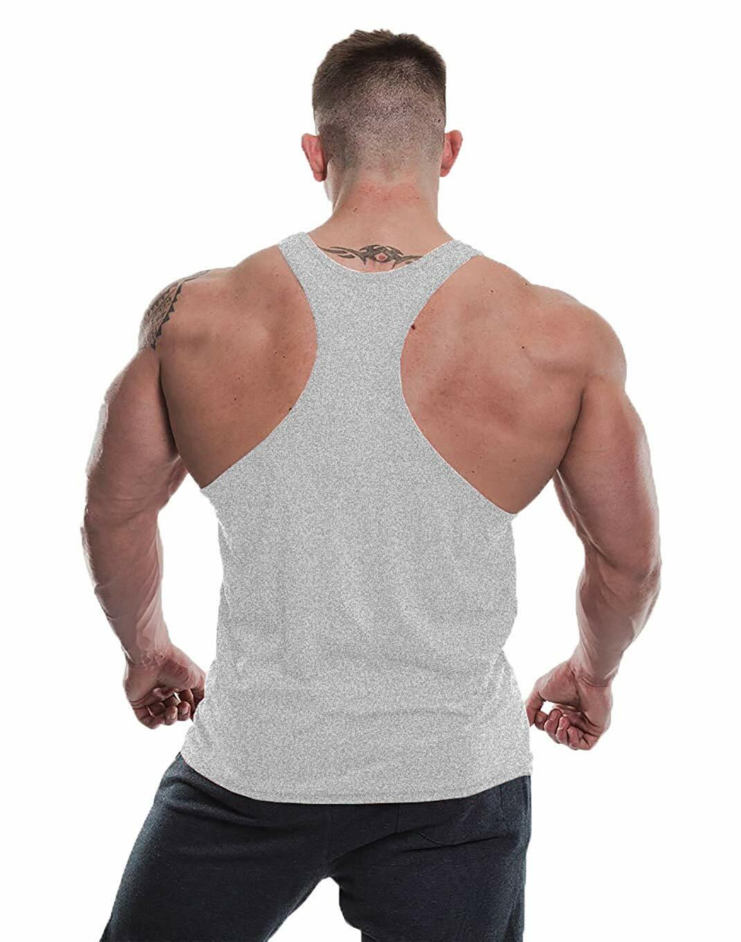 Mens Plain Gym Vest Bodybuilding Muscle Stringer Vest Racer Back Top ...