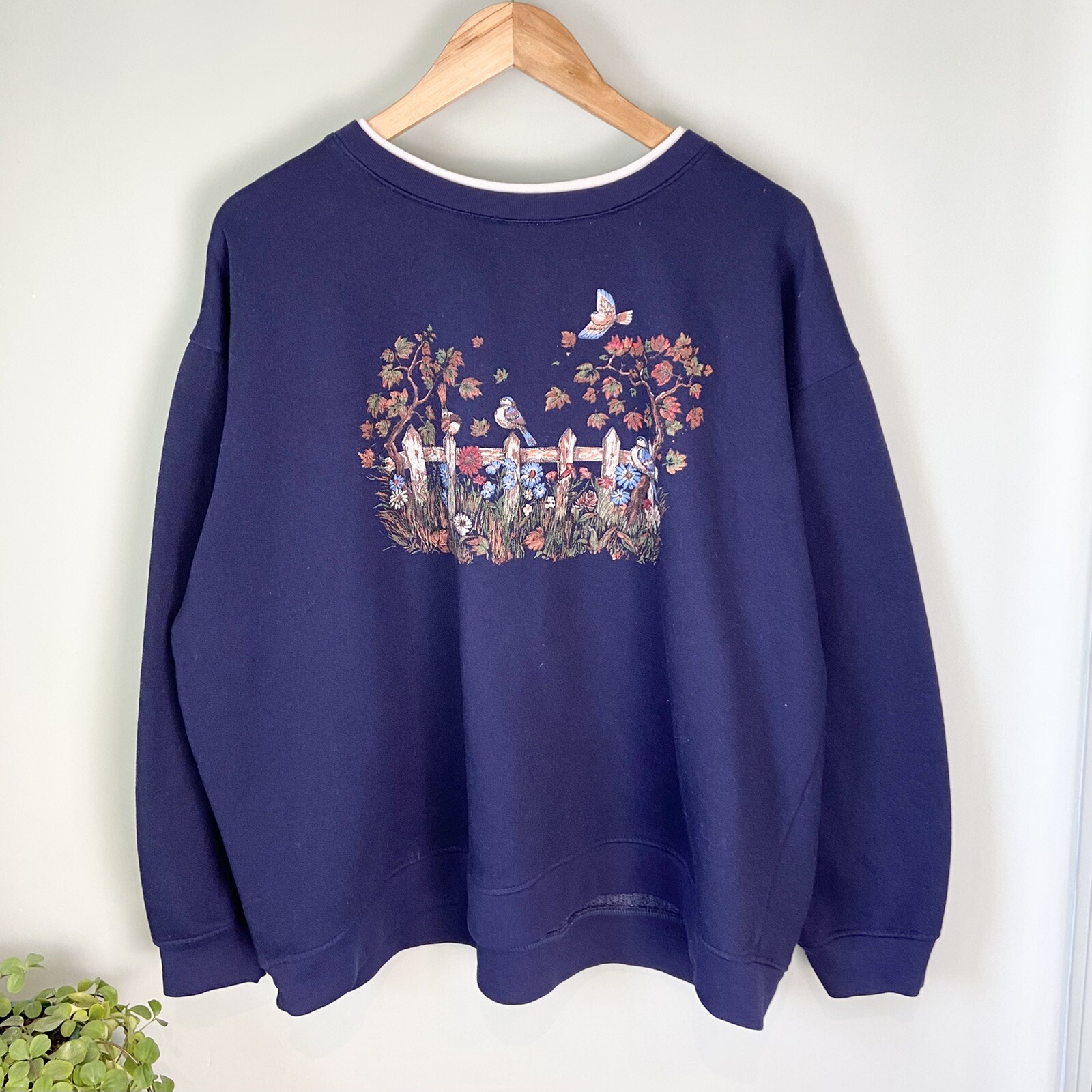 Vintage Basic Editions Double Collar Nature Print Swe… - Gem