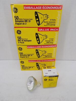 LOT OF 12 NEW GE MR 16 Halogen Bulbs 12 Volt 50 W Flood Light- 4 BOXES ...