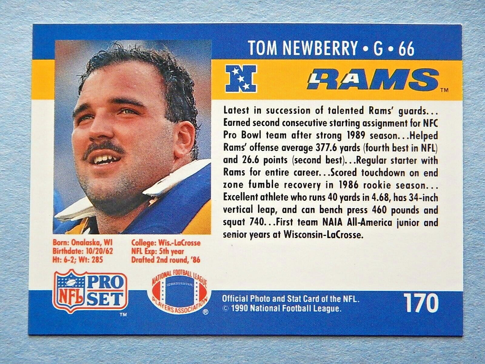 Tom Newberry #170 Pro Set 1990 Football Card (Los Angeles Rams) | eBay