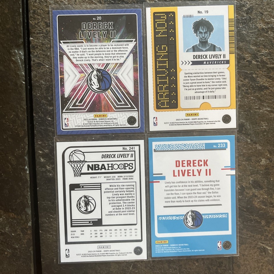 2023-24 Panini Basketball DAL Derek Lively II 4 Card Rookie Trading Lot ...