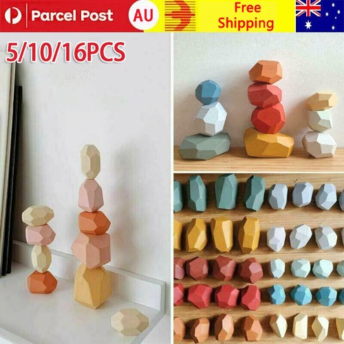 16Pcs Baby Toy Creative Wooden Colored Stacking Balancing Stone ...