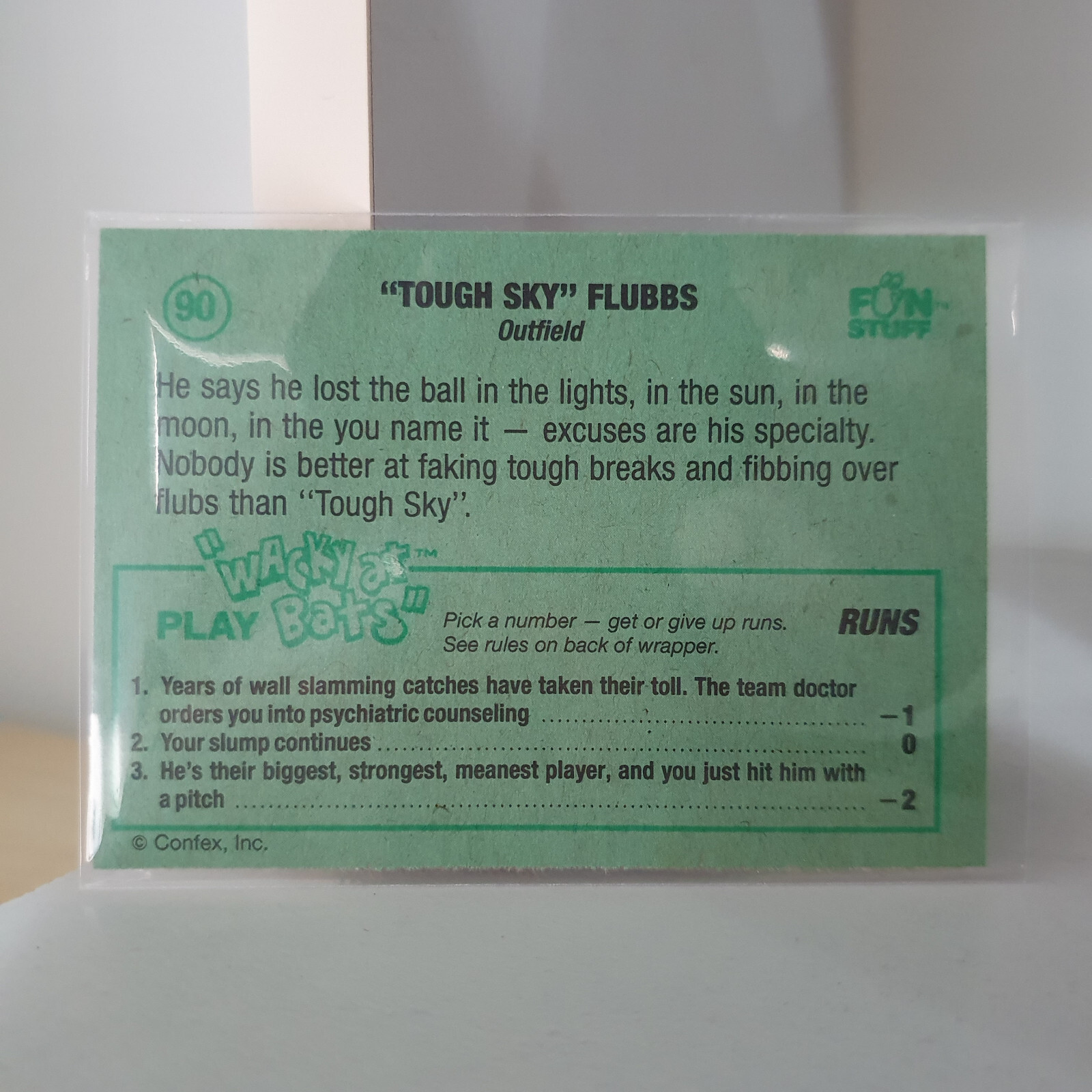 "Tough Sky" Flubbs 1991 Confex Fun Stuff MLB Baseball Wacky Bats Card ...