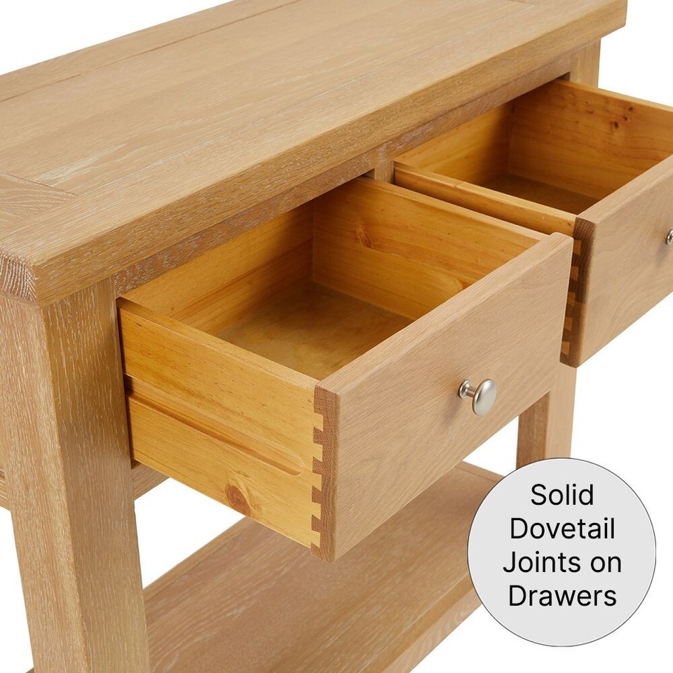 Cheshire Limed Oak 2 Drawer Hall Console Table -Living Room Storage ...