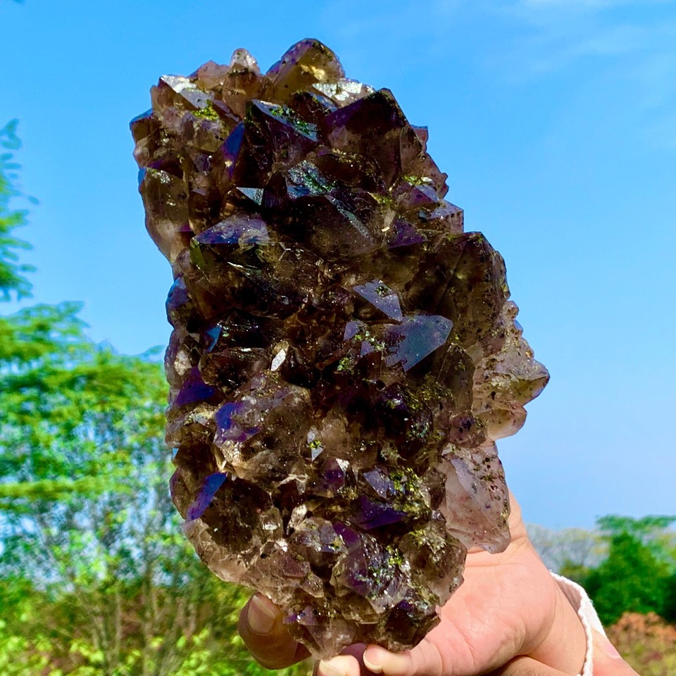 4.15LB Natural Amethyst Geode Symbiosis Epidote Quartz Cluster Crystal ...
