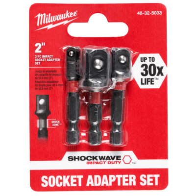 Milwaukee Shockwave IMPACT DUTY 2" SOCKET ADAPTER SET: 1/4" 3/8" 1/2 ...