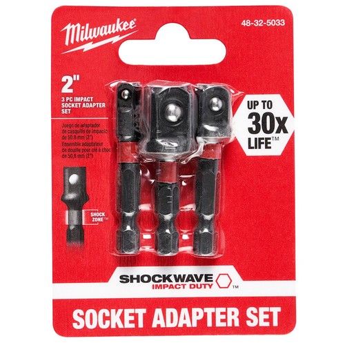 Milwaukee Shockwave IMPACT DUTY 2" SOCKET ADAPTER SET: 1/4" 3/8" 1/2 ...