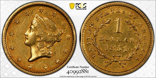 1851 $1 Liberty Gold Dollar Coin Certified PCGS XF Details Pre US Civil ...