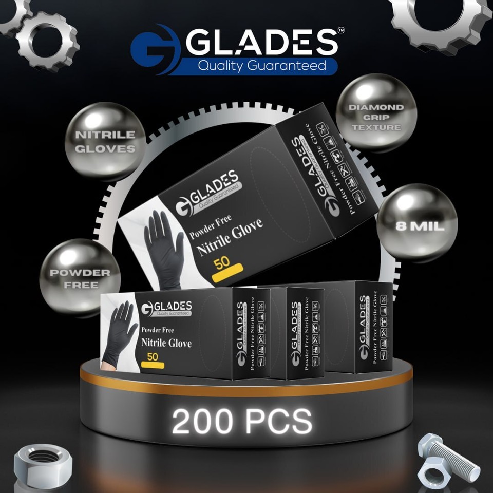 GLADES™ Black Heavy-Duty Nitrile Gloves Industrial Work 8mil 50/100/500/1000PCS | eBay