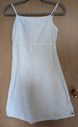 Roxy Eyelet Spaghetti Strap Dress White Sz M Beachy CottageCore Grad ...