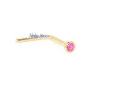 18ct yellow gold 1.5mm created Ruby Nose Stud Ring Pin Cone set body ...