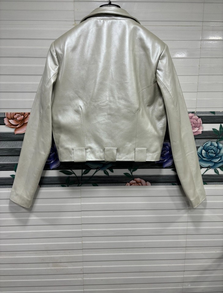 Women's Silver Leather Cropped Jacket 100% Real Lambskin Soft Leather ...