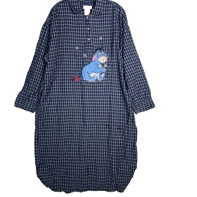 Disney Store Eeyore Blue Plaid Flannel Long Sleeve Nightgown Women’s XL ...