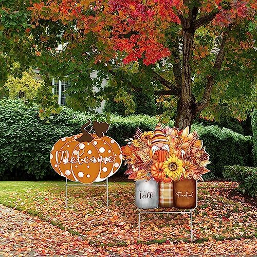 2 Set Fall Yard Signs Thanksgiving Pumpkin Welcome Sign with Stakes 15. ...