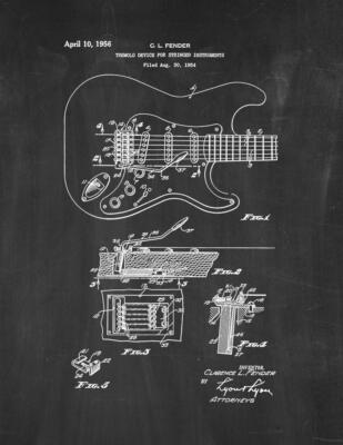 Clarence Fender Stratocaster Patent Print Chalkboard | eBay
