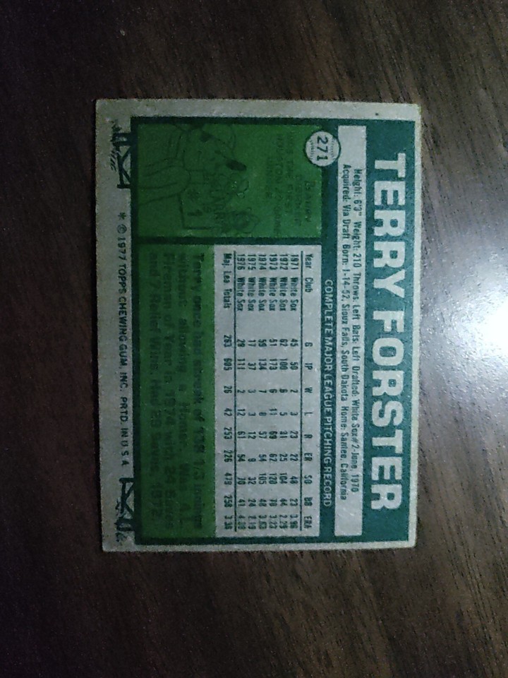 1977 Topps #271 Terry Forster Chicago White Sox Baseball Card ex read ...
