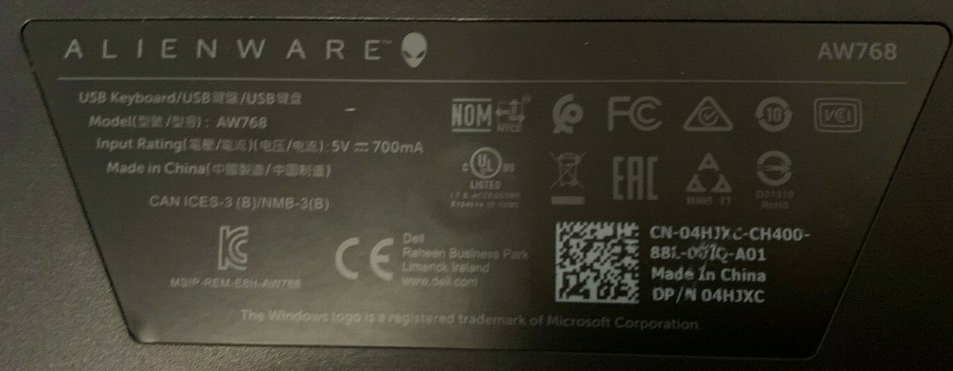 Dell Alienware Pro RGB GAMING KEYBOARD KEYCAPS KEYS (AW768) | eBay