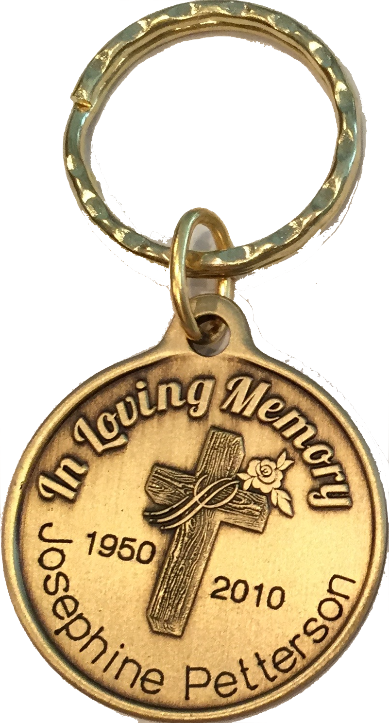 Engraved In Loving Memory Cross Rose Bronze Memorial Keychain ...
