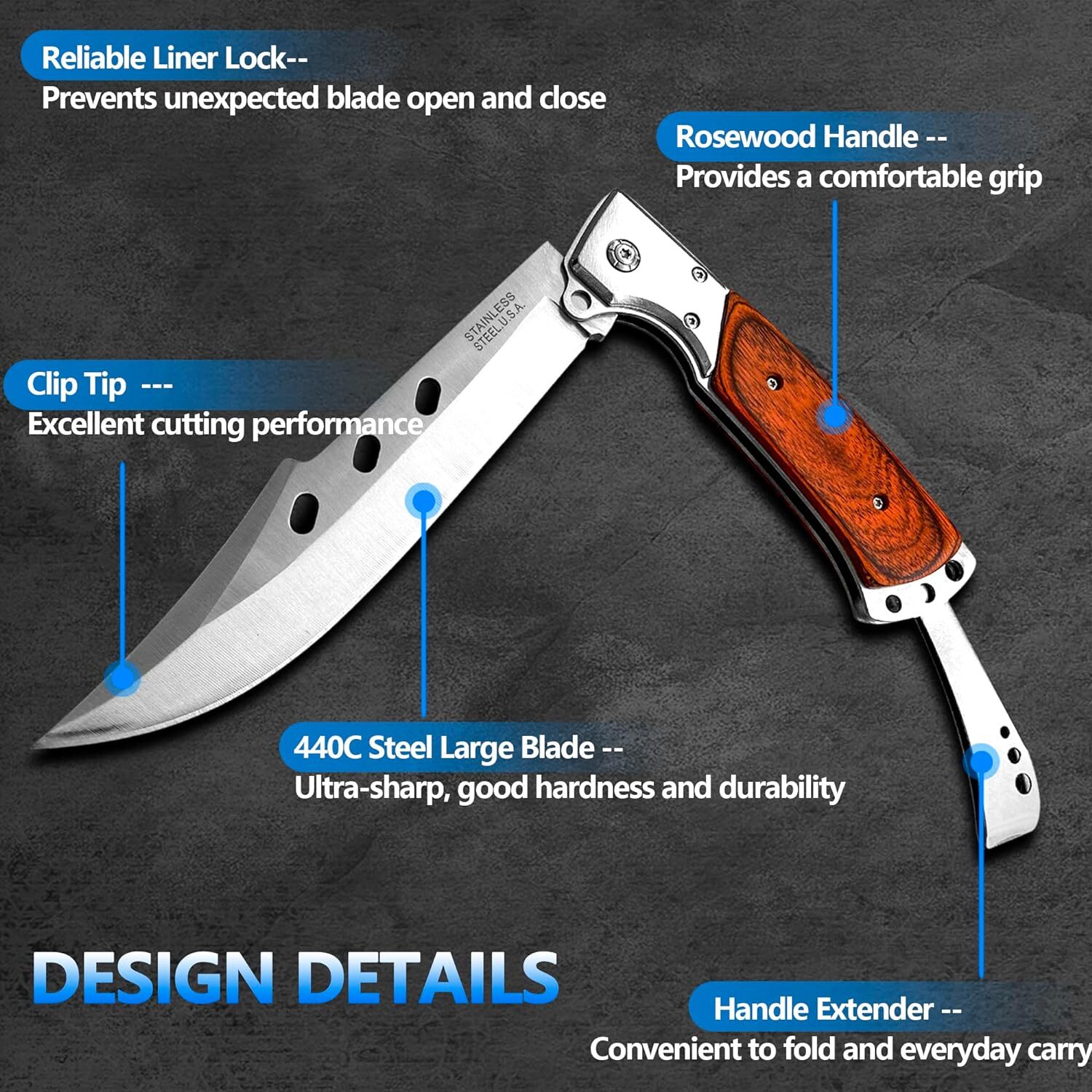 Machetes Hunting Folding Tactical Survival Knife Includes Sheath ...