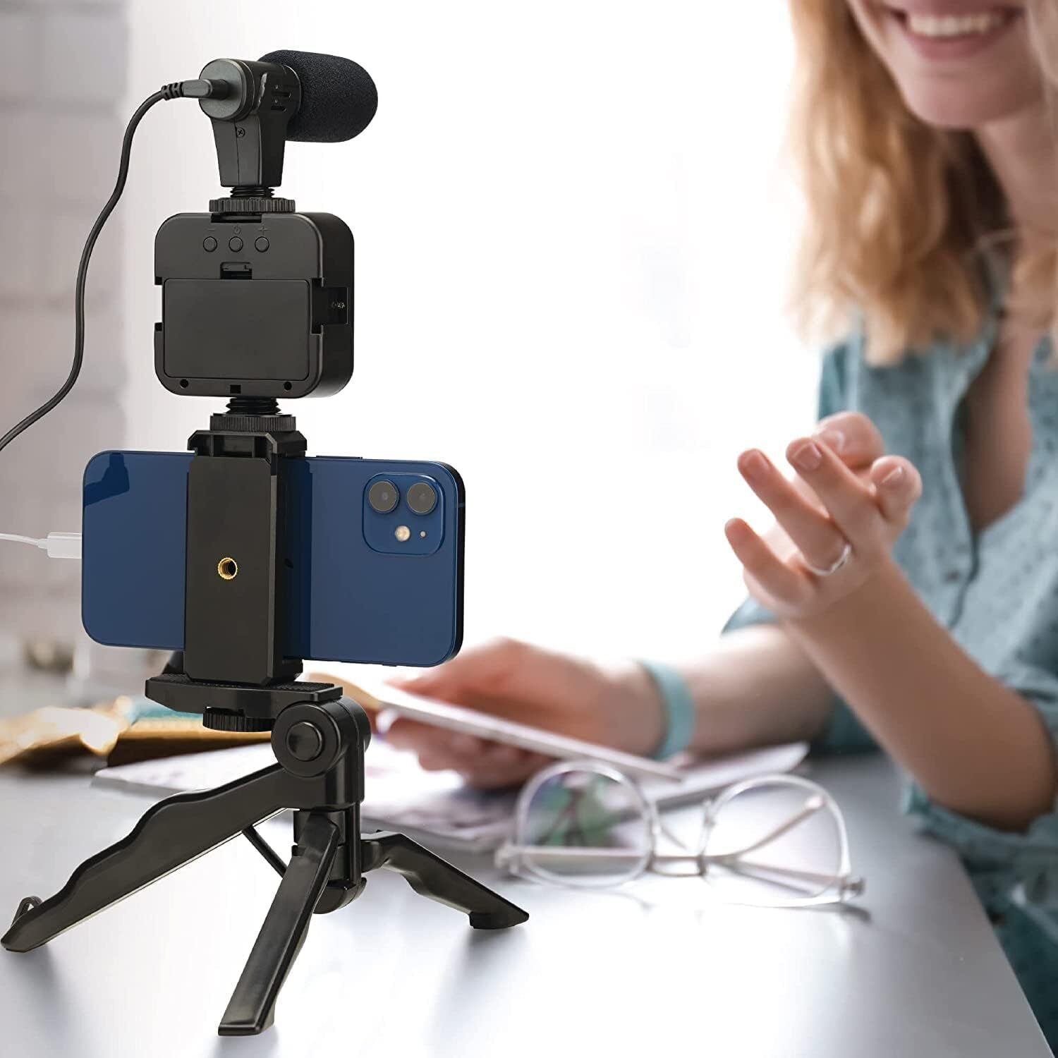 Smartphone Vlogging Kit for iPhone/Android w/ Light+Microphone+Tripod ...
