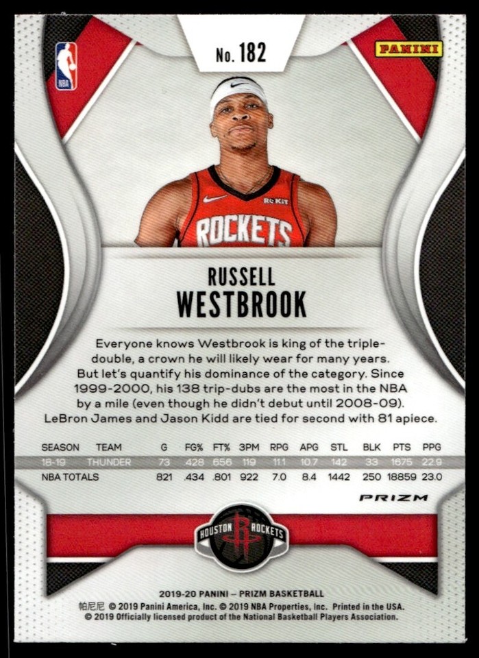 2019-20 Panini Prizm Silver Russell Westbrook Houston Rockets #182 | eBay