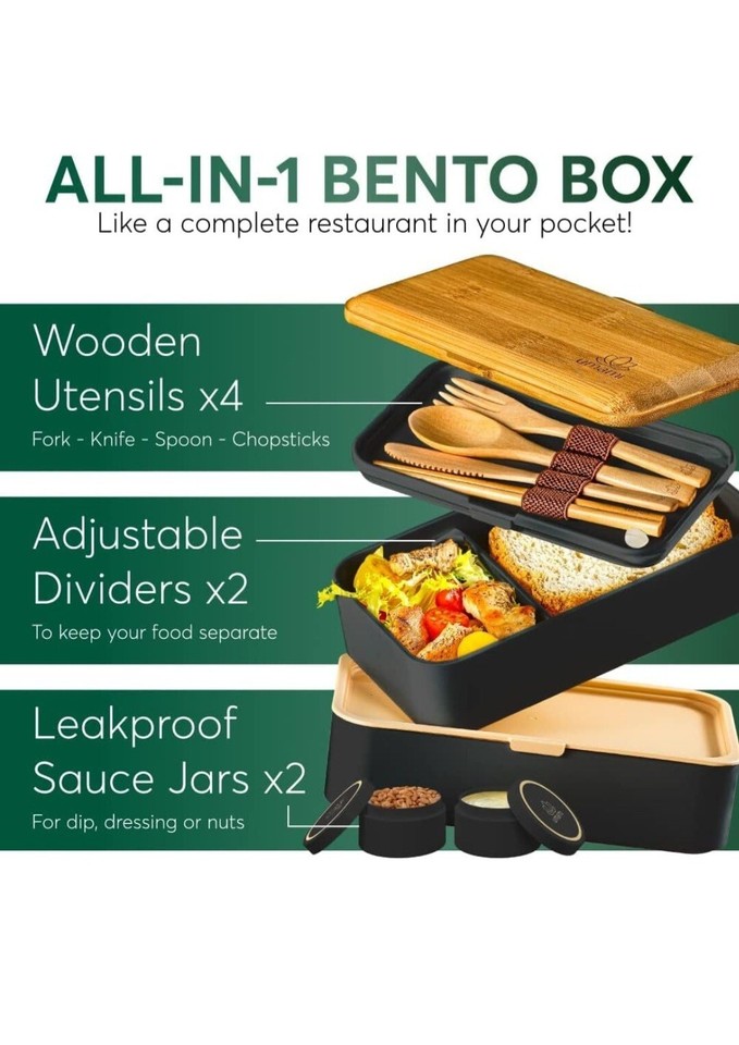 Umami Bento Box Adult Lunch Box w/ Utensils 40 oz Large All-in-One Meal ...