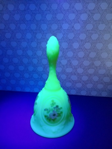 Fenton Uranium Floral Medallion Bell Hand Painted Signed by Artist Kay ...