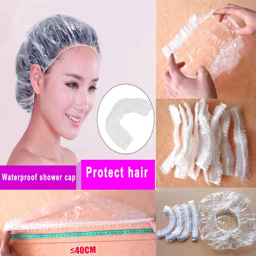 1-100Pcs Disposable Shower Caps Waterproof Plastic Elastic Bath Cap for ...