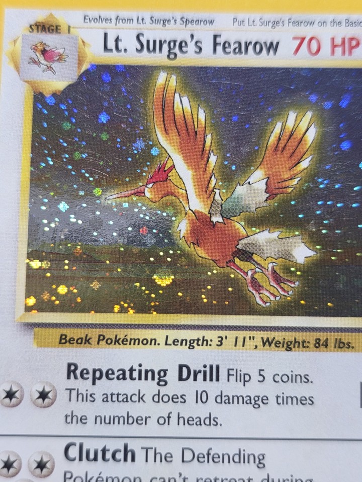 Pokemon TCG Vintage Lt. Surge's Fearow 7/132 GYM Heroes Holo Rare Card ...