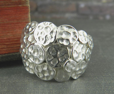 Signed NF 925 Sterling Silver Hammered Dot Disk Band Ring | eBay
