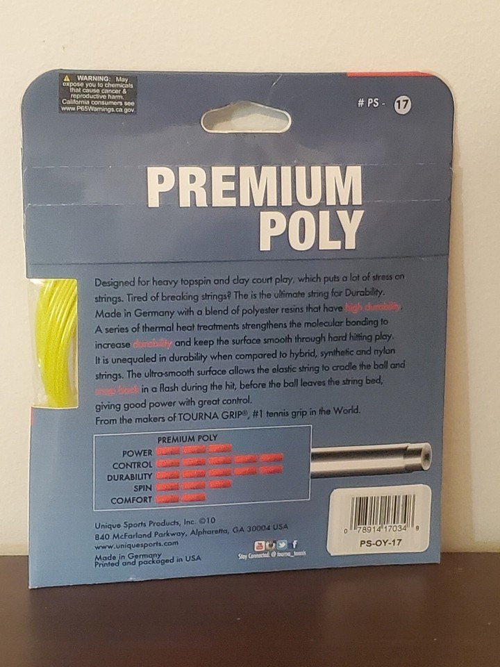 Tourna Premium Poly Tennis String - 17 Gauge - Optic Yellow - 40 ft ...