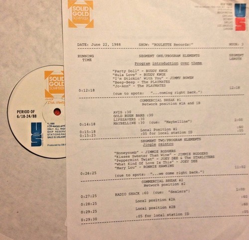6/22/88 SOLID GOLD SCRAPBOOK FEATURES 18 HITS FROM THE ROULETTE RECORDS ...