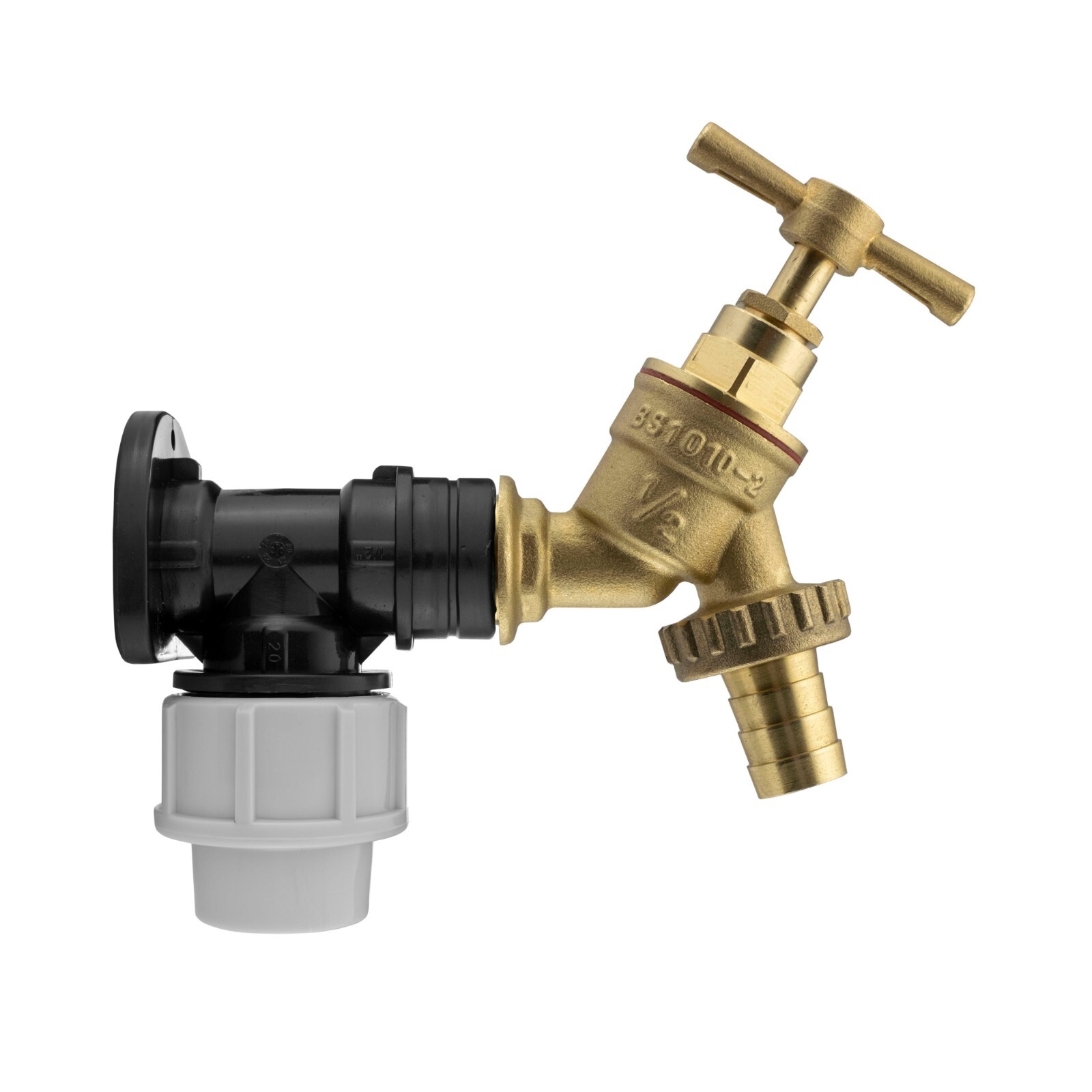 20mm & 25mm MDPE Backplate with Brass Bib Taps, 1/2" & 3/4" Hose Barbed ...