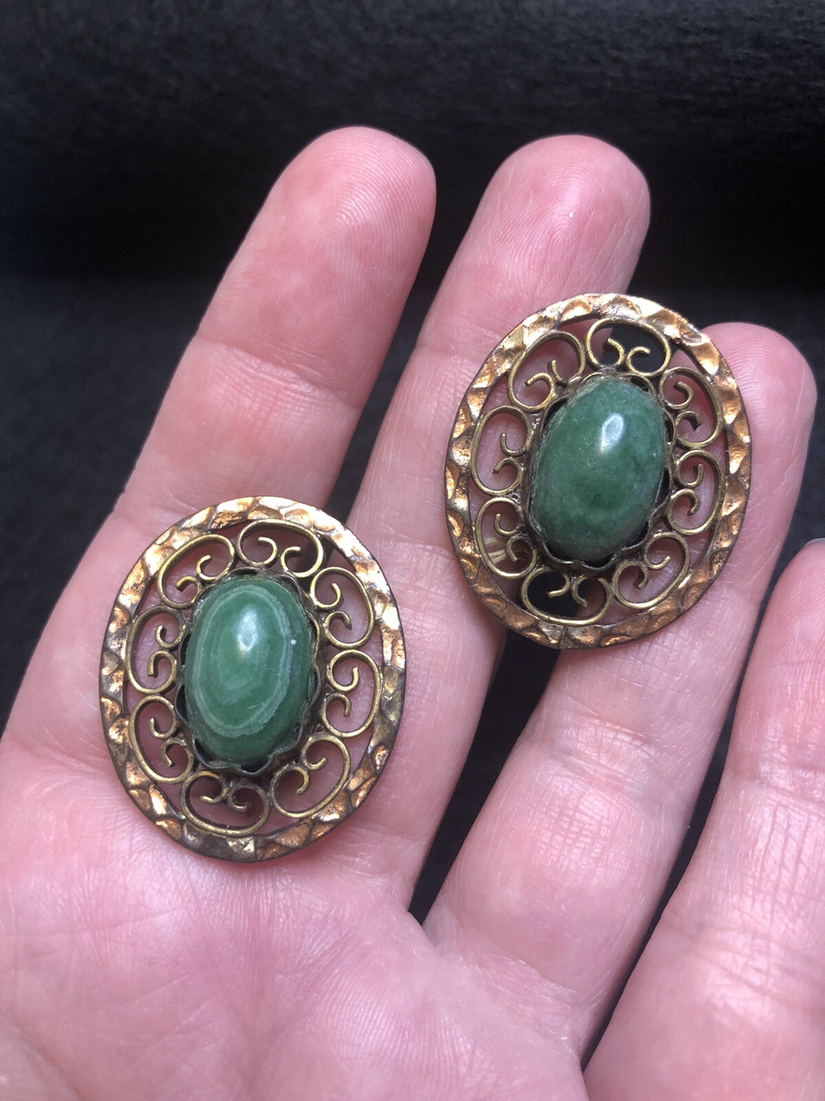 vintage mexico large malachite green stone brass tone… - Gem