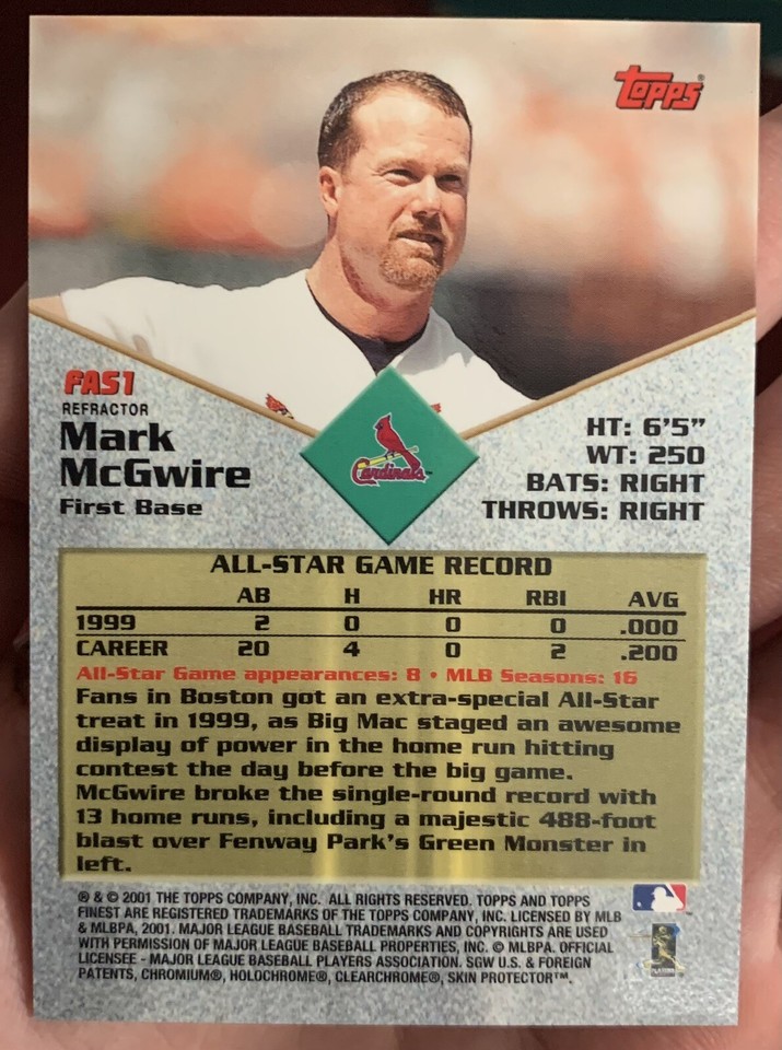 2001 Topps Finest All-Stars Refractor #FAS1 Mark McGwire St. Louis ...