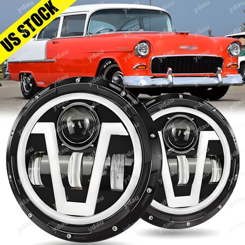 Brightest Pair 7" inch Round Halo LED Headlights DRL Turn For Chevrolet ...